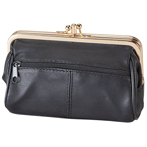 Fox Valley Traders Large Leather Coin Purse Clutch, Black - Measures 5 3/4" Wide x 4 1/4" High x 1 1/2" Deep