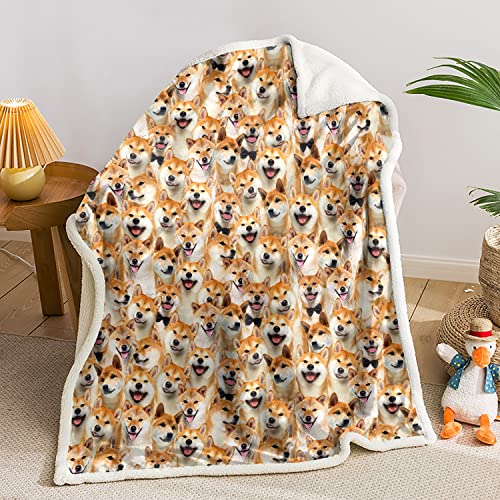 AILONEN Shiba Inu Dog Blanket for Kids Adults, Cute Puppy Plush Blanket Shiba Inu Animal Print, Double Sided Blanket Sherpa Throw Print Flannel Fleece (47 x31 Inches)