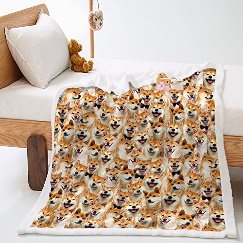 AILONEN Shiba Inu Dog Blanket for Kids Adults, Cute Puppy Plush Blanket Shiba Inu Animal Print, Double Sided Blanket Sherpa Throw Print Flannel Fleece (47 x31 Inches)