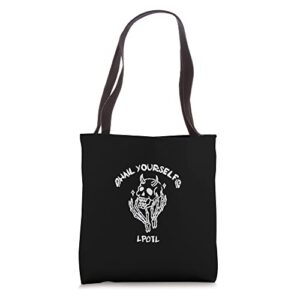 hail yourself skull skeleton grave last podcast on left tote bag