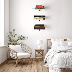 Decorative Invisible Floating Bookshelf with Wooden Rod, Wall Mounted Metal Book Organizer Shelf, for Home, Office, Library, Study, Livingroom, Bedroom, Set of 3 Walnut.