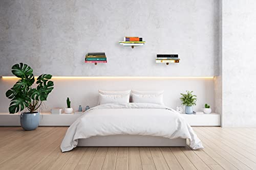 Decorative Invisible Floating Bookshelf with Wooden Rod, Wall Mounted Metal Book Organizer Shelf, for Home, Office, Library, Study, Livingroom, Bedroom, Set of 3 Walnut.