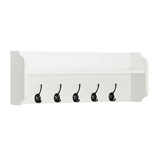 Danya B. Entryway Floating Utility Wall Shelf with Hooks – Wall Mounted (White)