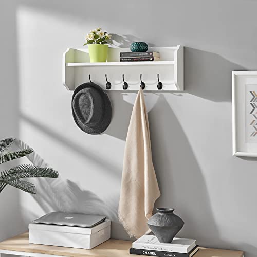 Danya B. Entryway Floating Utility Wall Shelf with Hooks – Wall Mounted (White)