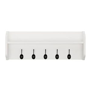 Danya B. Entryway Floating Utility Wall Shelf with Hooks – Wall Mounted (White)