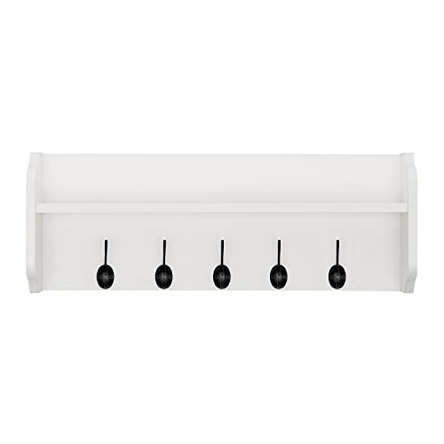 Danya B. Entryway Floating Utility Wall Shelf with Hooks – Wall Mounted (White)