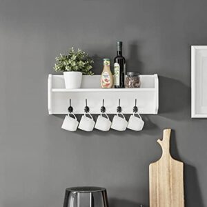 Danya B. Entryway Floating Utility Wall Shelf with Hooks – Wall Mounted (White)