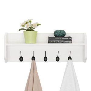 Danya B. Entryway Floating Utility Wall Shelf with Hooks – Wall Mounted (White)