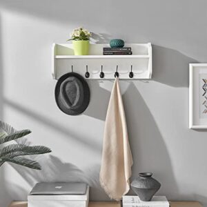 Danya B. Entryway Floating Utility Wall Shelf with Hooks – Wall Mounted (White)