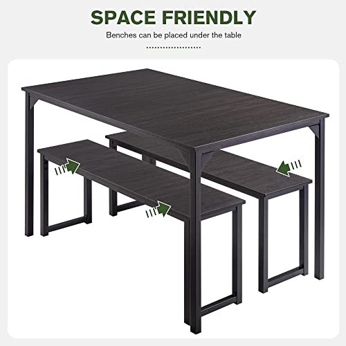 IMUsee 45" Dining Table Set for 4, 3-Pieces Kitchen & Dining Room Sets with Benches, Metal Frame and Wood Board, Sturdy Structure, Easy Assembly, Small Space Dinette, Black & Black