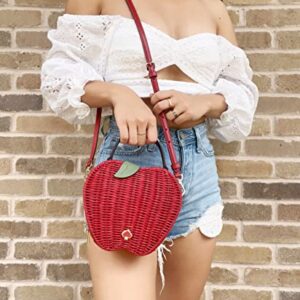 Kate Spade Honeycrisp Apple Red Wicker Basket Crossbody Bag Handbag Novelty