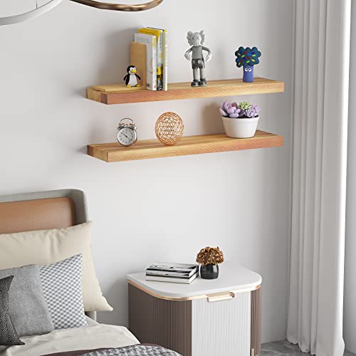 Buwico Floating Shelves, Bathroom Wall Shelves Set of 2, Pine Solid Wood Wall Mounted Shelves for Wall Decor, Rustic Farmhouse Wood Shelves for Bedroom, Living Room, Kitchen, Office and More (24in)