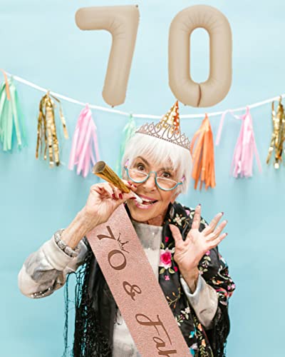 70th Birthday Gifts for Women - 70th Birthday Decorations Women Includes Birthday 3D Pop Up Card,Tiara Crown,Sash,Cake Toppers,Balloons,Candles with Gift Box