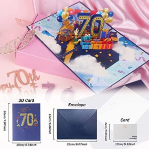 70th Birthday Gifts for Women - 70th Birthday Decorations Women Includes Birthday 3D Pop Up Card,Tiara Crown,Sash,Cake Toppers,Balloons,Candles with Gift Box