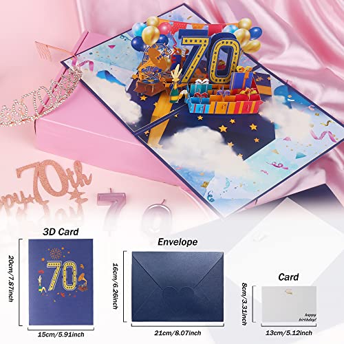 70th Birthday Gifts for Women - 70th Birthday Decorations Women Includes Birthday 3D Pop Up Card,Tiara Crown,Sash,Cake Toppers,Balloons,Candles with Gift Box