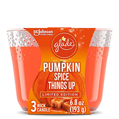 Glade Candle, Fragrance Candle Infused with Essential Oils, Air Freshener Candle, 3-Wick Candle (Pumpkin Spice Things Up)