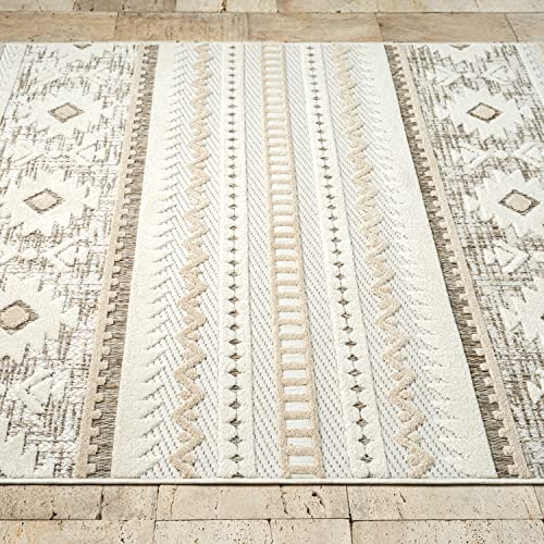 Abani Area Rugs - Modern Tribal Pattern - Cream Rug for Living Room, Bedroom, Dining Room - Indoor/Outdoor - Easy to Clean - Non-Shedding - 8' x 10'