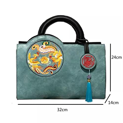 WYKDD Winter Women's Tote Bag Chinese Style Retro Handbag Large Capacity Women's Shoulder Bag (Color : Gray, Size : 32(L)*24(H)*14(W) cm)