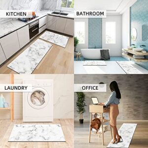 Anti Fatigue Thick Kitchen Rugs and Mats Set 2 Farmhouse Runner, Non Slip Waterproof Memory Foam Comfort Cushioned Standing Kitchen Floor Runner Decor for Sink Laundry (17"x 29"+17"x 47", Marble)