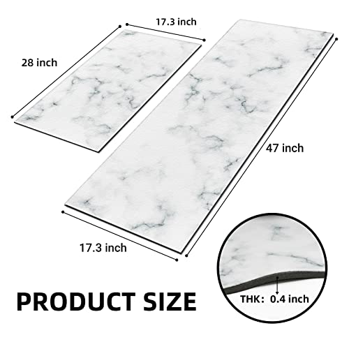 Anti Fatigue Thick Kitchen Rugs and Mats Set 2 Farmhouse Runner, Non Slip Waterproof Memory Foam Comfort Cushioned Standing Kitchen Floor Runner Decor for Sink Laundry (17"x 29"+17"x 47", Marble)