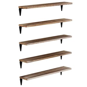 shelfin mona 24″ floating shelves for storage wall bookshelves living room office supplies & kitchen organizer set of 5 burnt finish