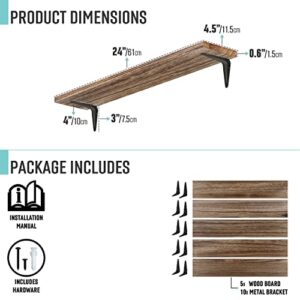 SHELFIN Mona 24" Floating Shelves for Storage Wall Bookshelves Living Room Office Supplies & Kitchen Organizer Set of 5 Burnt Finish