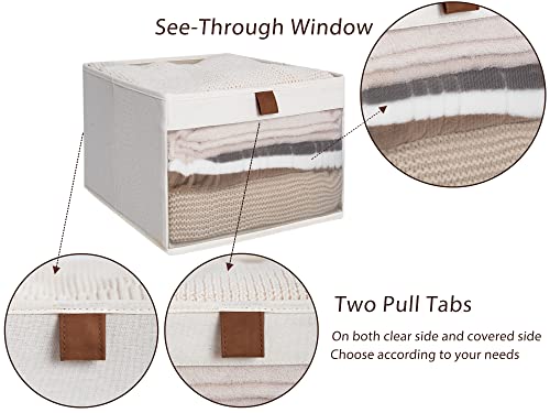 StorageWorks Closet Storage Bins with Clear Window and 2 Handles, Foldable Clothing Bins for Shelves, Large Fabric Organizer, Beige, 3 Pack