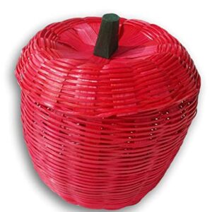 Apple Basket with Lid - Woven Bamboo Covered Red Basket Teacher Gift - 4.5 x 4.5 Inch