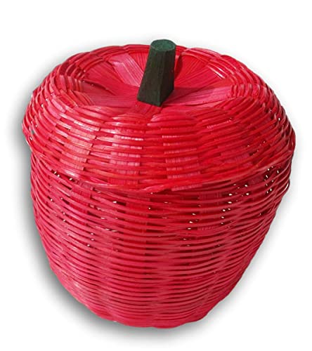 Apple Basket with Lid - Woven Bamboo Covered Red Basket Teacher Gift - 4.5 x 4.5 Inch