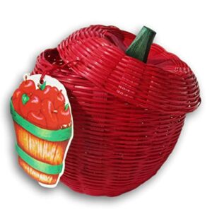 Apple Basket with Lid - Woven Bamboo Covered Red Basket Teacher Gift - 4.5 x 4.5 Inch