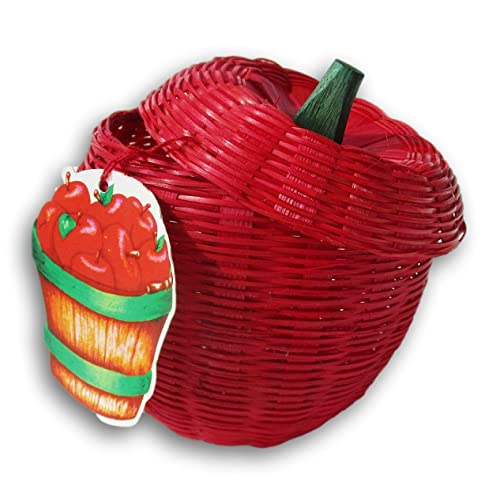 Apple Basket with Lid - Woven Bamboo Covered Red Basket Teacher Gift - 4.5 x 4.5 Inch