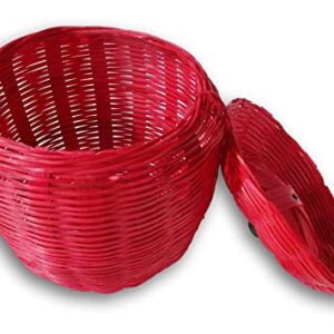 Apple Basket with Lid - Woven Bamboo Covered Red Basket Teacher Gift - 4.5 x 4.5 Inch