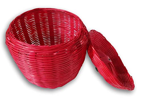 Apple Basket with Lid - Woven Bamboo Covered Red Basket Teacher Gift - 4.5 x 4.5 Inch