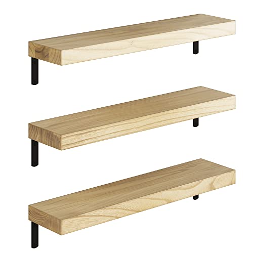 SHELFIN NOTA 24"x5.5" Wall Bookshelf Rustic Floating Shelves for Storage Living Room Decor Office Supplies & Kitchen Organizer Bathroom Shelves Set of 3 Burnt Finish