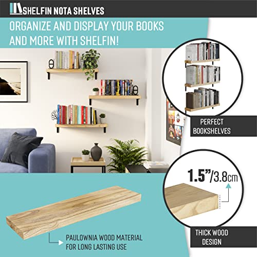 SHELFIN NOTA 24"x5.5" Wall Bookshelf Rustic Floating Shelves for Storage Living Room Decor Office Supplies & Kitchen Organizer Bathroom Shelves Set of 3 Burnt Finish