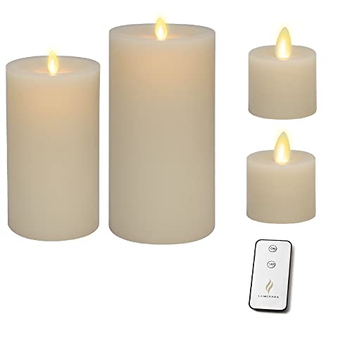 Luminara Wick to Flame Bundle Set with Real Wax LED Tealight Set with a Remote Control, Ultra Realistic Pillar and Tealights