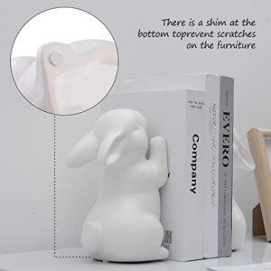 BestAlice 2 Pcs Rabbit Bookends, Bunny Book Ends for Shelves, Ceramic Animal Figurine Book Ends Stands Shelves Organizer, Heavy Duty Bookends to Hold Books, White Rabbit Home Decor