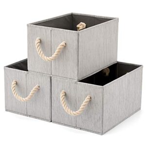 EZOWare Set of 7 Foldable Fabric Storage Cube Bins with Cotton Rope Handle, Collapsible Resistant Basket Box Organizer for Shelves Closet Toys and More – Gray