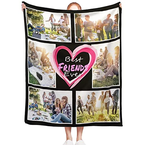 Personalised Photo Blanket | Personalised Picture Collage Fleece Throw | Love Hearts Design 12 Photo Custom Blanket | Family Blanket Photo Gift with 6 Photo Collage