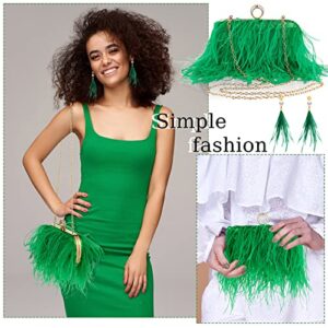 2pcs Women's Real Natural Ostrich Feather Tote Evening Bag and Ostrich Feather Earrings Feather Clutch Long Dangle Earring for Women Girl (Green)