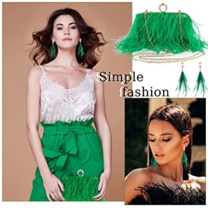 2pcs Women's Real Natural Ostrich Feather Tote Evening Bag and Ostrich Feather Earrings Feather Clutch Long Dangle Earring for Women Girl (Green)