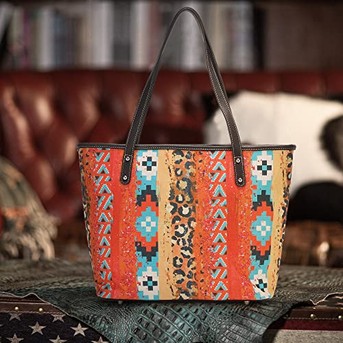 Montana West Aztec Leopard Print Canvas Tote Bag Purses and Handbags for Women Large Shoulder Bag Casual Handbags MW1167-8112RD