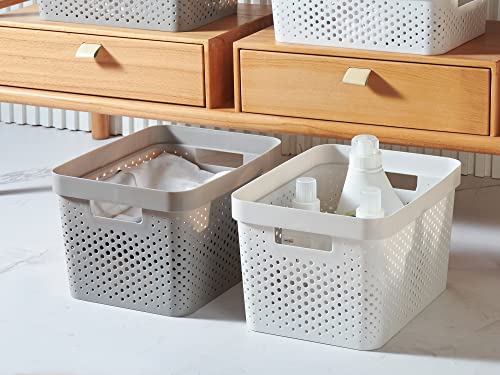 HANAMYA Lidded Storage Bin Organizer | Storage Organizing Container, 16 Liter, Set of 4, White