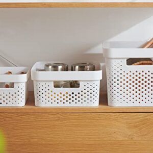 HANAMYA Lidded Storage Bin Organizer | Storage Organizing Container, 16 Liter, Set of 4, White