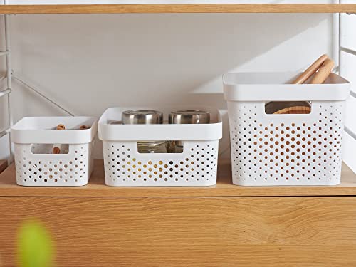 HANAMYA Lidded Storage Bin Organizer | Storage Organizing Container, 16 Liter, Set of 4, White