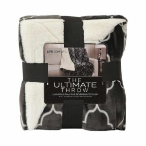 life comfort the ultimate throw i luxurious faux fur reversing to plush 60 in x 70 100% polyester great for gifts grey