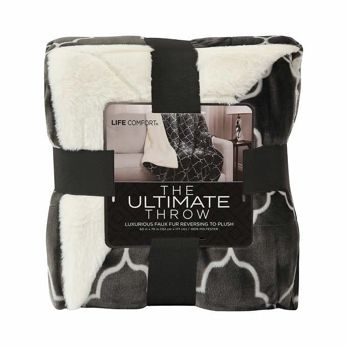 Life Comfort The Ultimate Throw I Luxurious Faux Fur Reversing to Plush 60 in x 70 100% Polyester Great for Gifts Grey