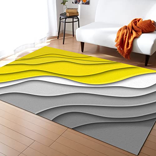 Large Indoor Area Rugs,Modern Runner Rug for Living Room Yellow Grey Gradient Abstract Art Modern Geometric Non-Slip Accent Throw Rug Carpet Kitchen Floor Mat for Bedroom Nursery