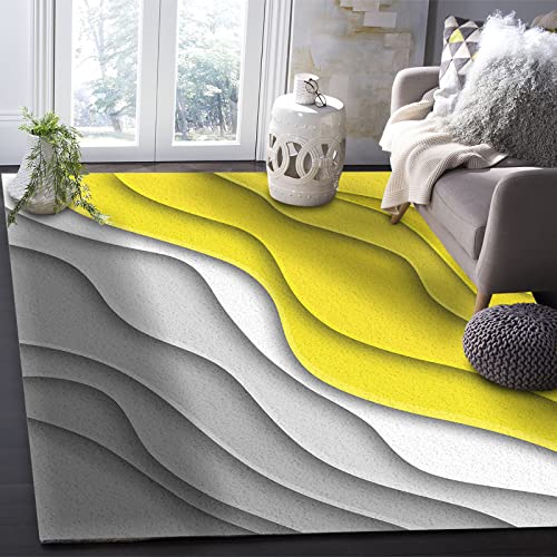 Large Indoor Area Rugs,Modern Runner Rug for Living Room Yellow Grey Gradient Abstract Art Modern Geometric Non-Slip Accent Throw Rug Carpet Kitchen Floor Mat for Bedroom Nursery