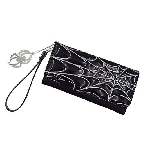 kreepsville 666 Elvira Women’s Spiderweb Flap Trifold Wristlet Wallet Macabre Mobile Silver Edition Clutch